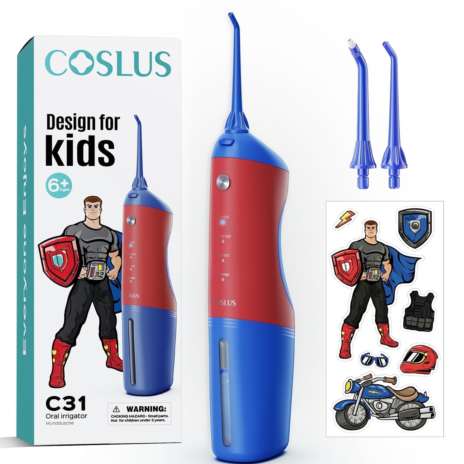 COSLUS Kids Water Dental Flosser Deep Cleaning Picks Portable 4 Modes ...
