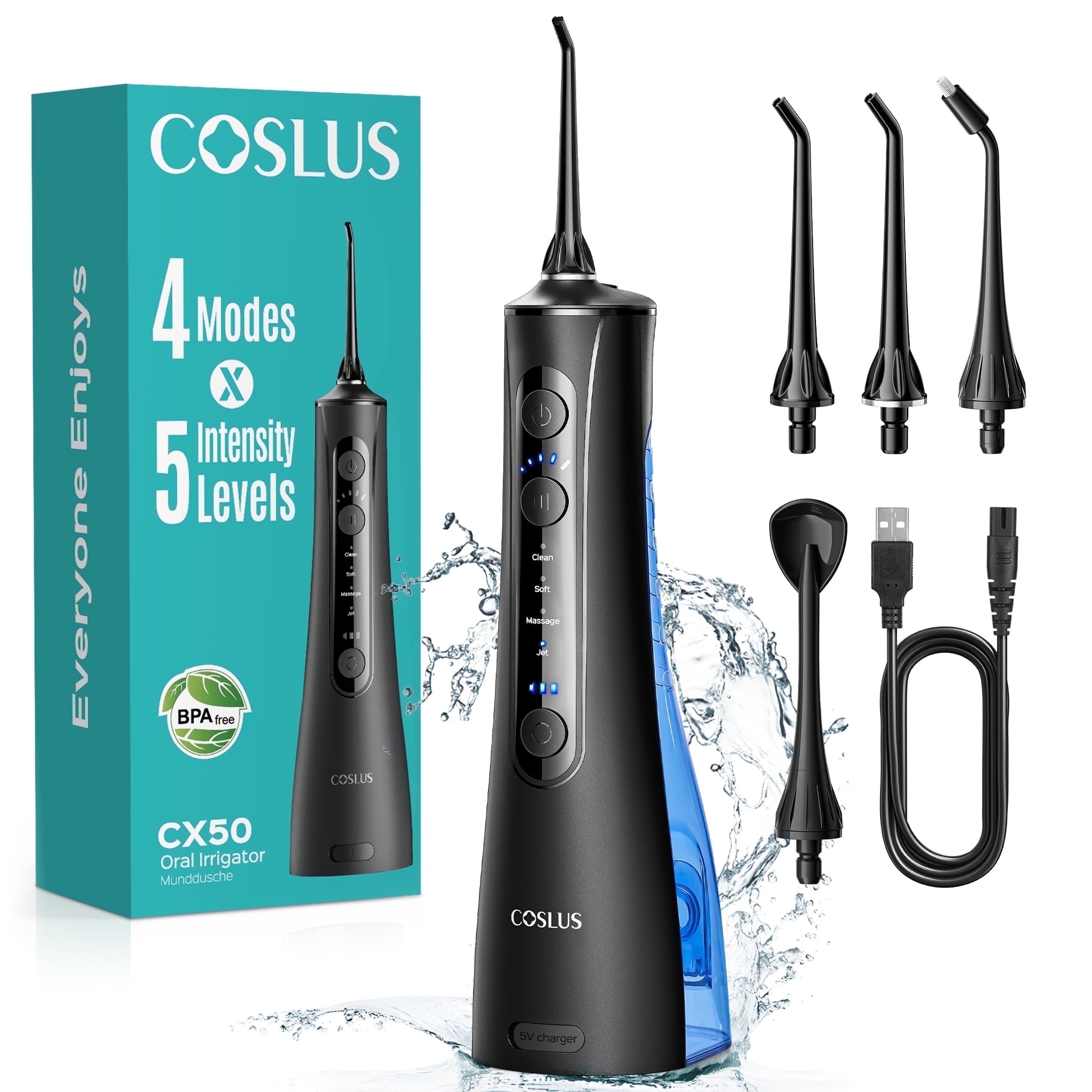 COSLUS Water Dental Flosser Pick for Teeth,4 Modes 5 Intensities ...