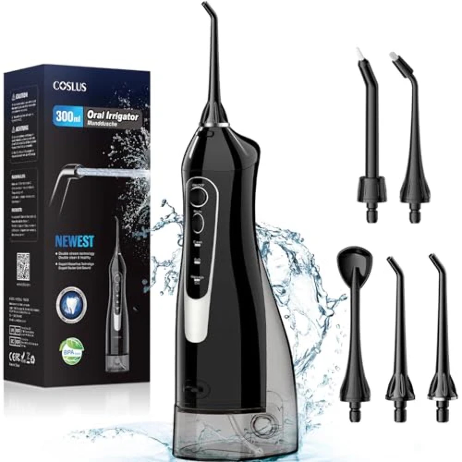 COSLUS Water Dental Flosser Teeth Pick: Portable Cordless Oral Irrigator 300ML Rechargeable ...