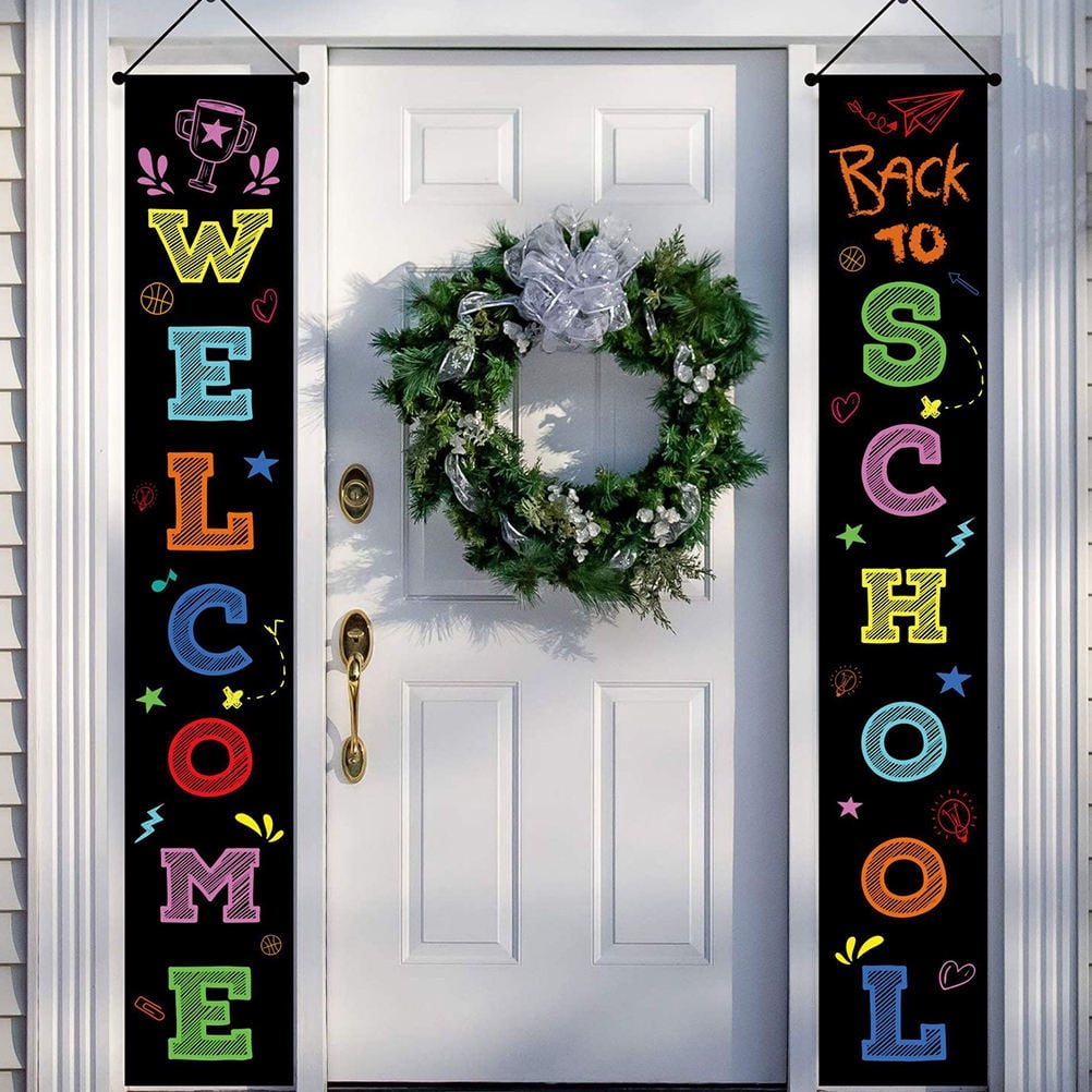 COSMOBETTY 1 Pair Back To School Porch Banner Polyester Welcome Sign ...