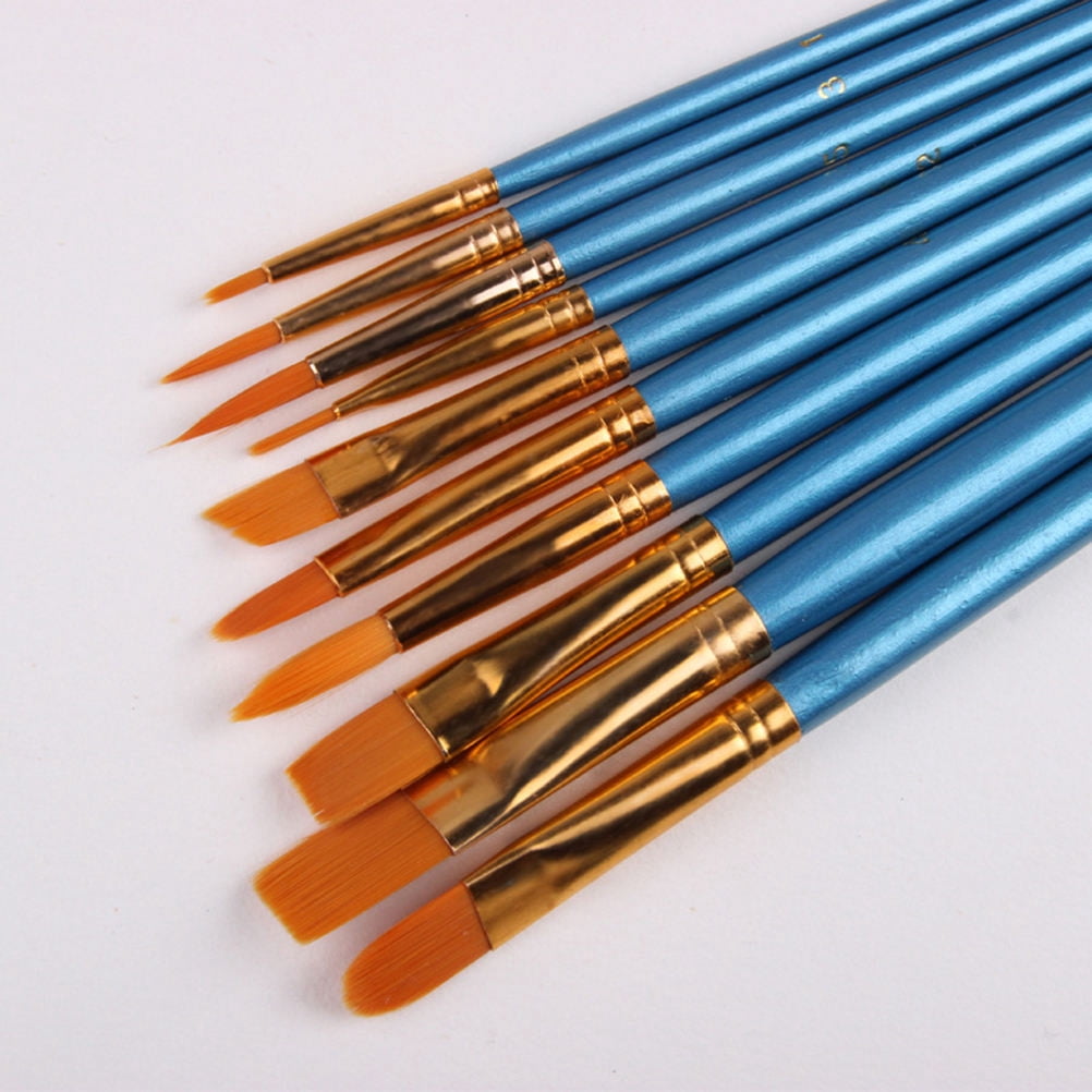 COSMOBETTY Paint Brush Set Blue Wood 10Pcs Round Pointed Tip 7.7x0.7In ...