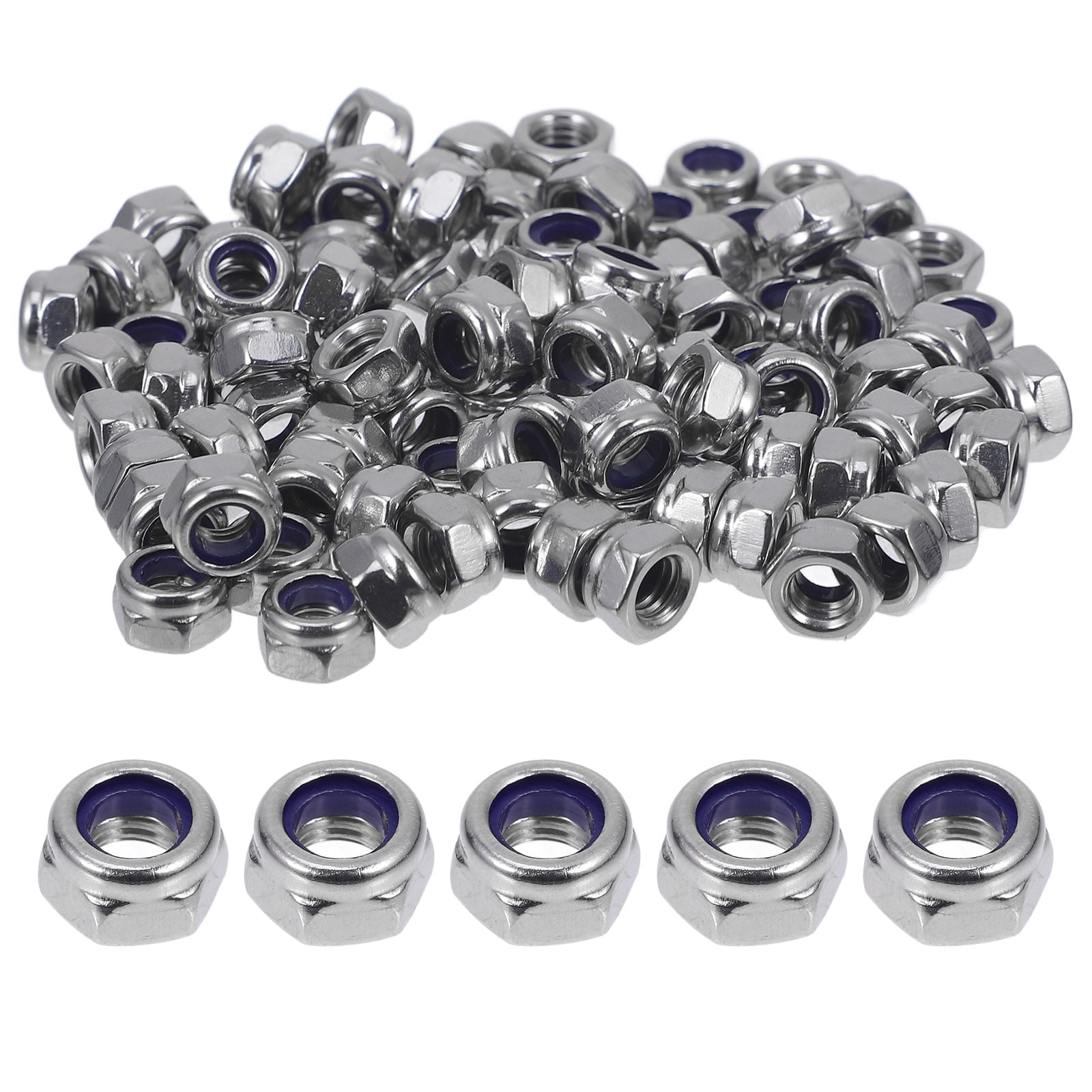 COSMOBETTY 100Pcs Silver Hexagonal 304 Stainless Steel Nuts Fastening And Anti-Loosening In ...