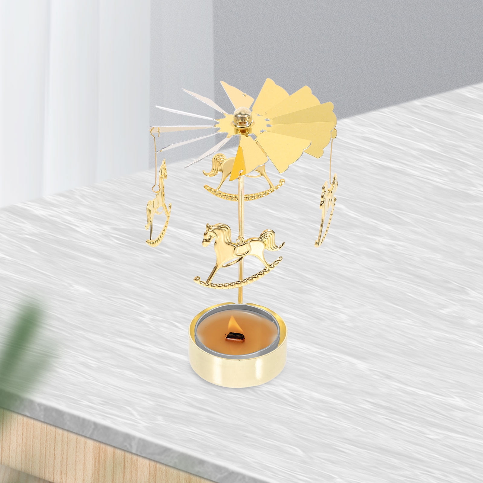 COSMOBETTY 1Pack Candlestick Carousel Golden Iron Rotating Candle ...