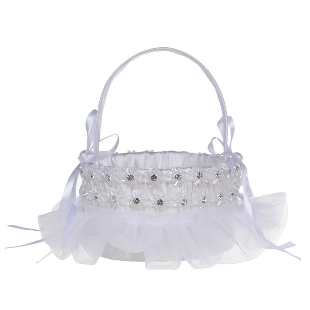 COSMOBETTY 1Pack Elegant Lace Flower Girl Basket in White for Wedding ...
