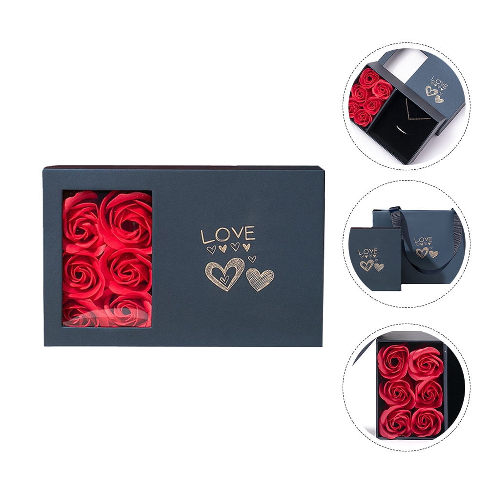 COSMOBETTY 1Set Black Rectangular Jewelry Box Organizer for Women with Simple Design Flower ...