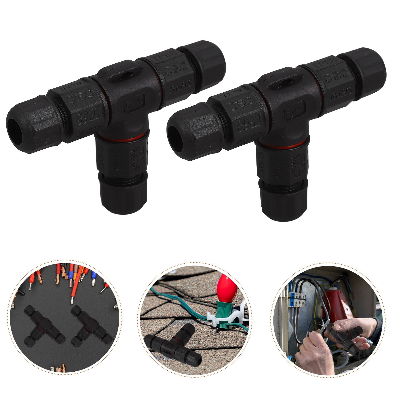 COSMOBETTY 2PCS Black T Shape Junction Box Cable Connector Sleeve IP68 ...