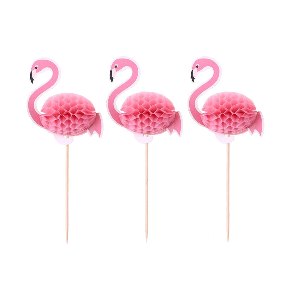 COSMOBETTY 50Pcs Pink 3D Flamingo Cake Toppers Bamboo Paper Wood ...