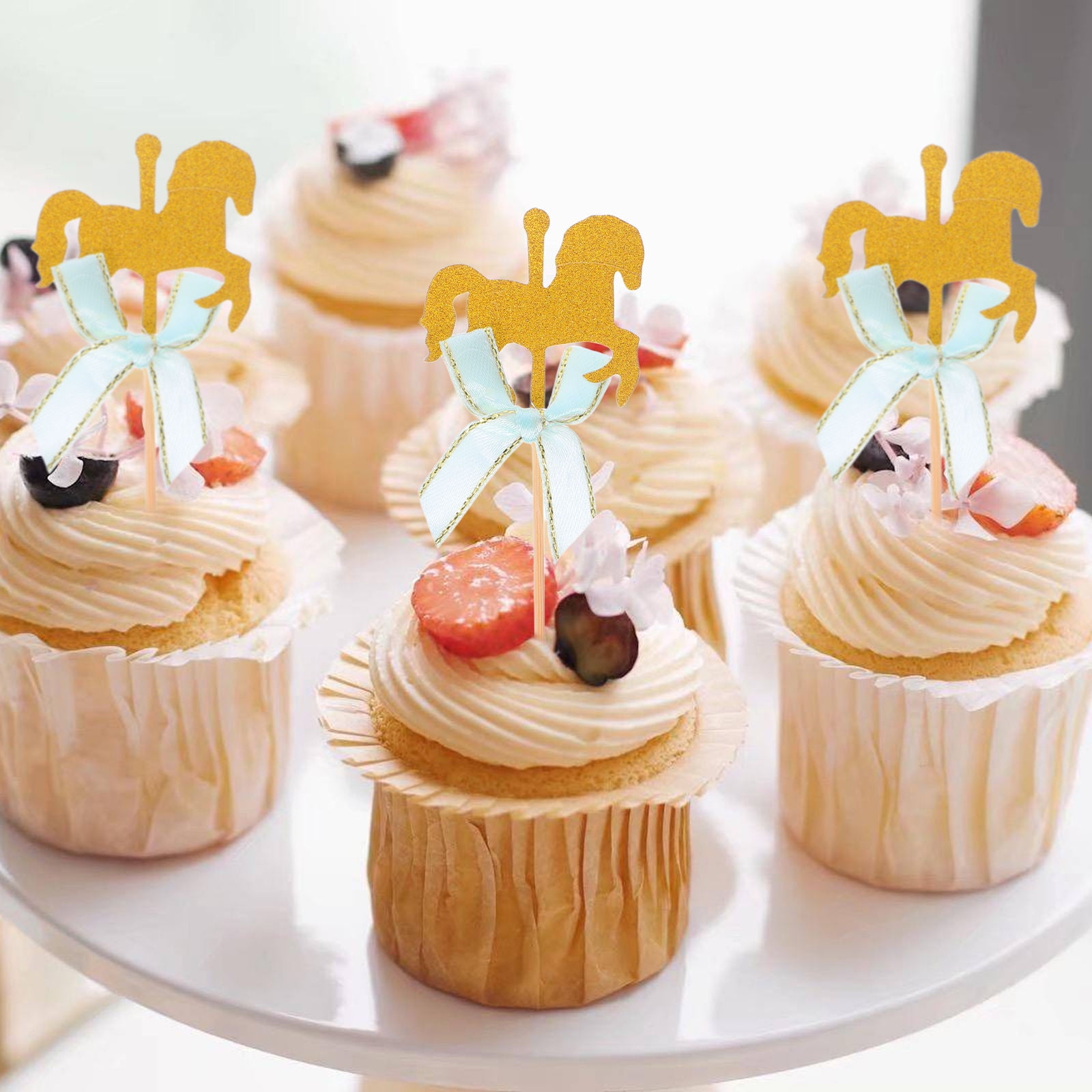 COSMOBETTY Bowknot Cake Toppers Wood 20Pcs Blue for Cupcake and Cake ...