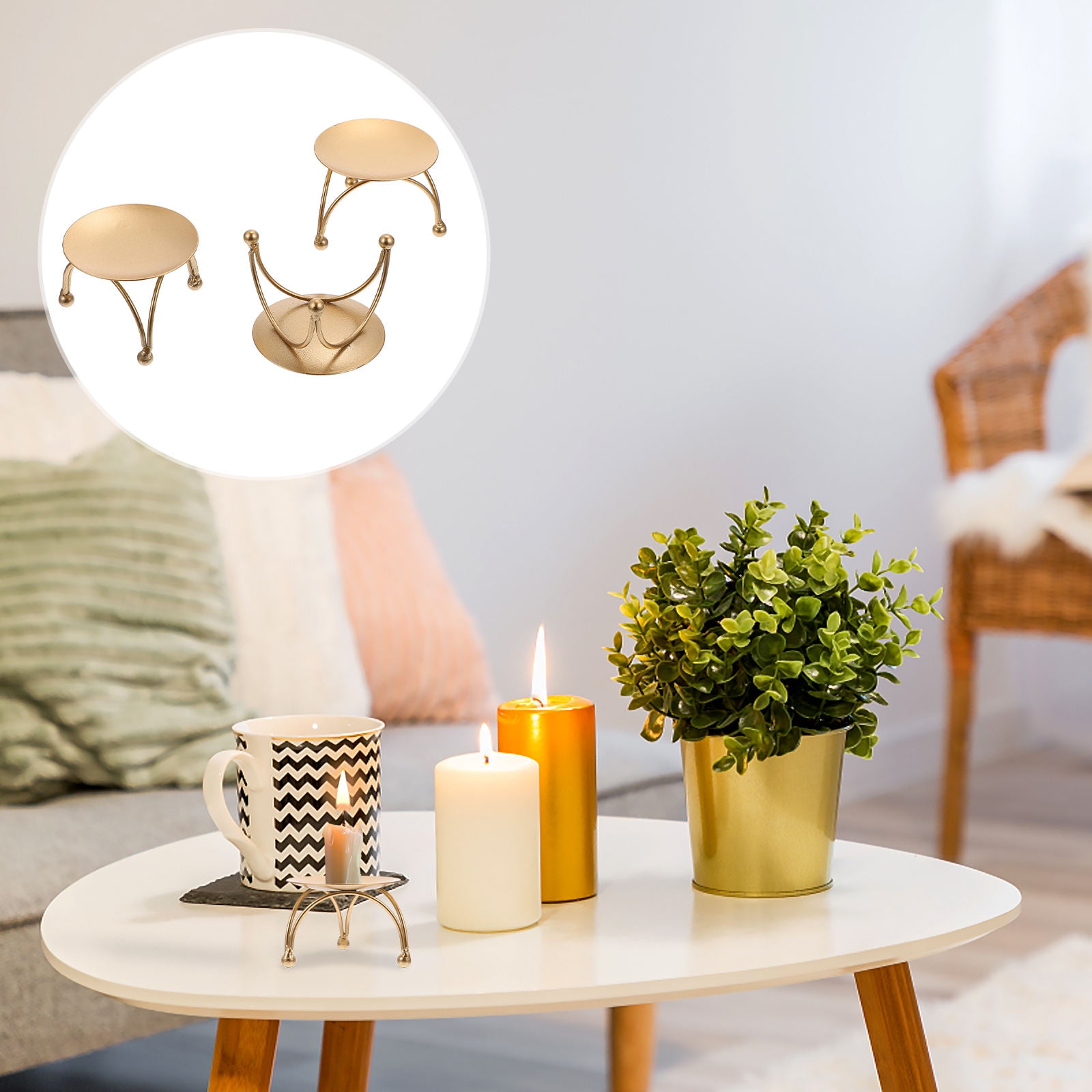 COSMOBETTY Golden Triangular Iron Candlestick Trays 3Pcs for Dining ...