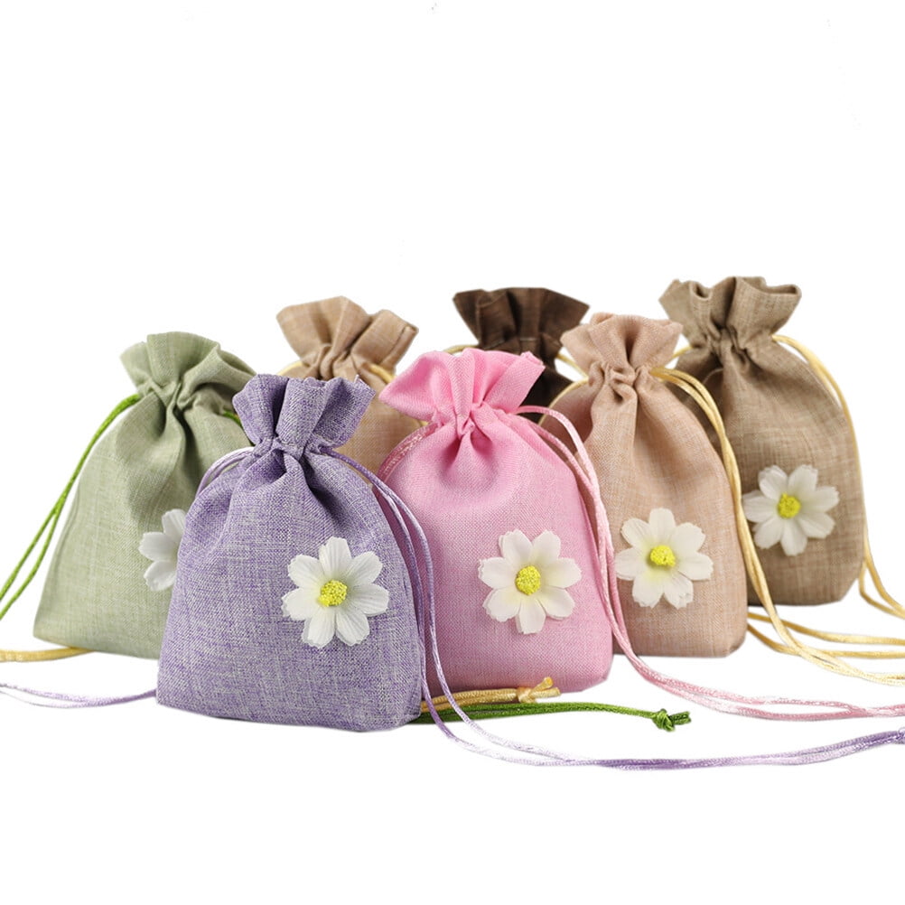 COSMOBETTY Linen Drawstring Bag with Flower Design for Storage Use ...