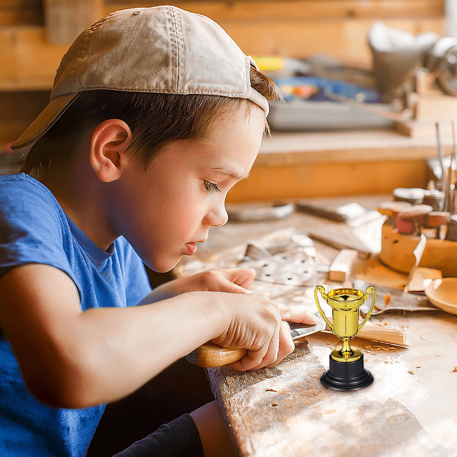 COSMOBETTY Plastic Trophy Awards 12Set Golden Black for Kids Preschool ...