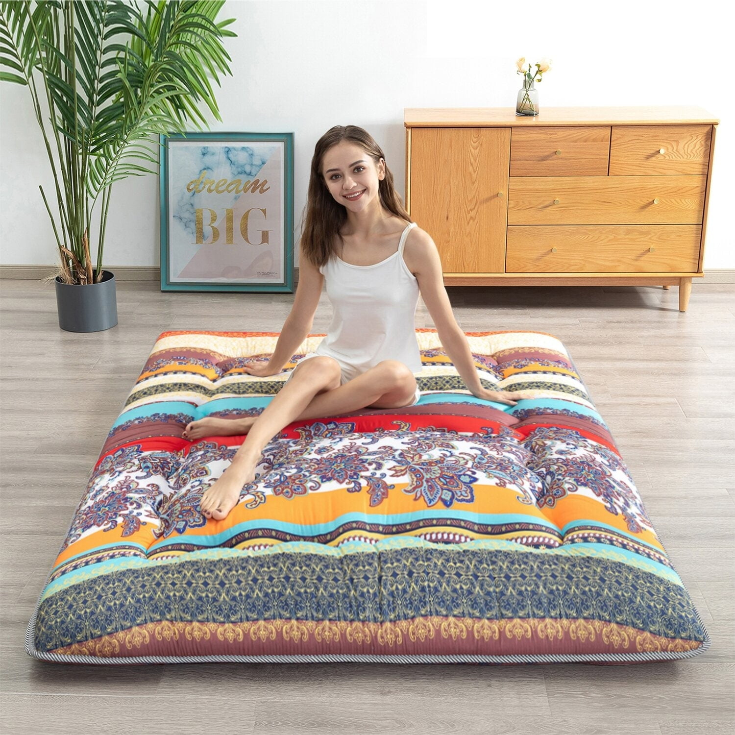 COSMOGO Boho Floral Pattern Japanese Floor Futon Mattress Boho 2 ...