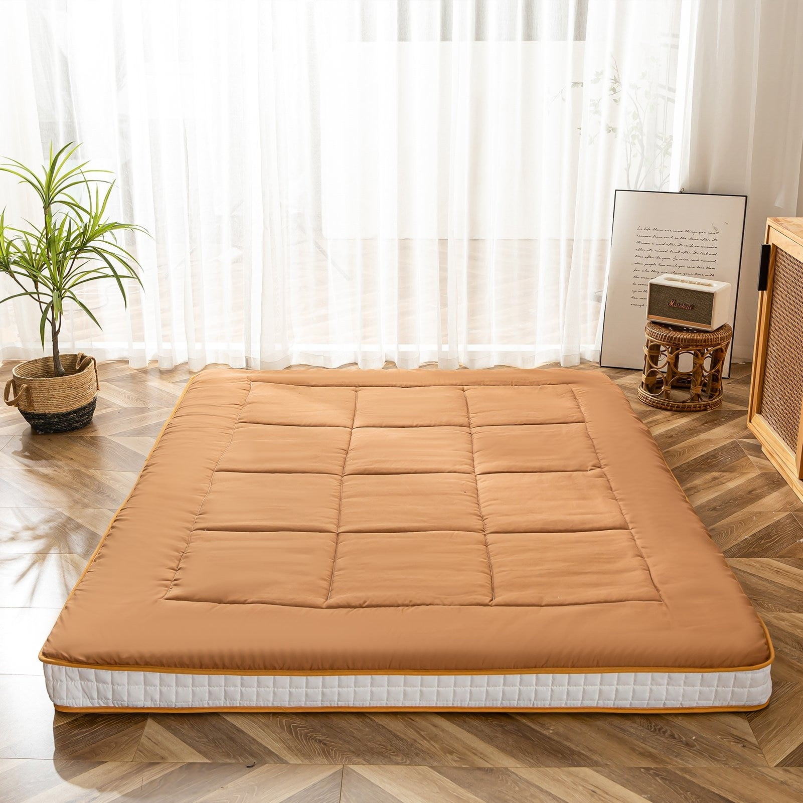 COSMOGO Padded Japanese Roll Up Floor Futon Mattress Light Brown ...