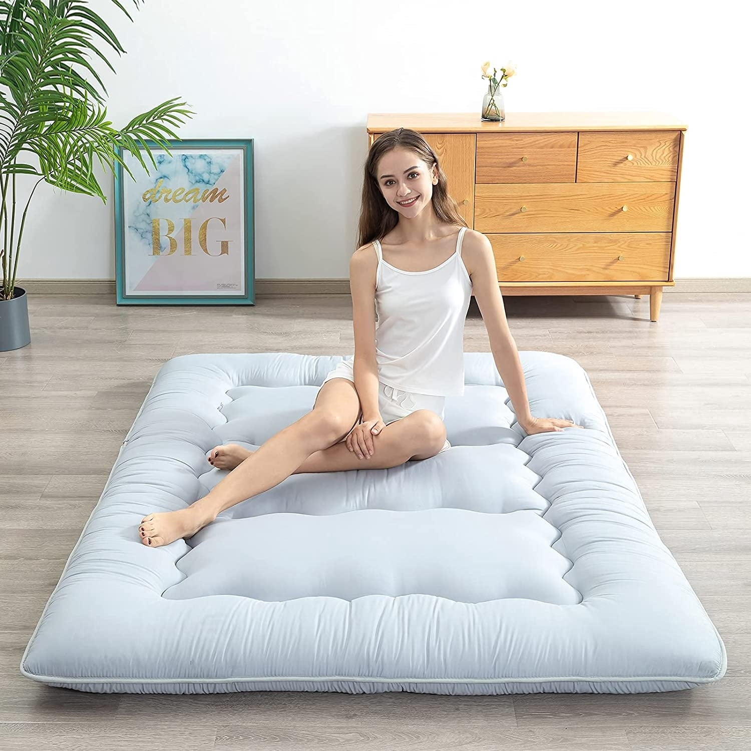 COSMOGO Traditional Japanese Foldable Roll Up Floor Futon Mattress Grey ...