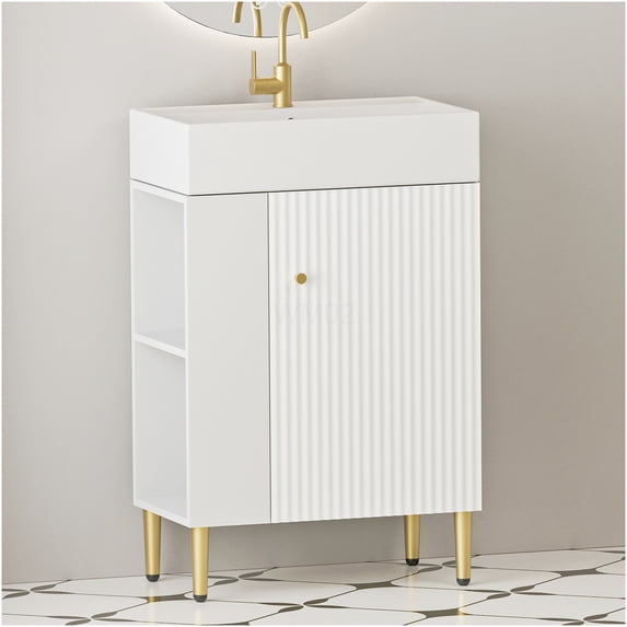 COSMOS 21.6 Inch White Open Shelf Bathroom Vanity with Ceramic Sink ...