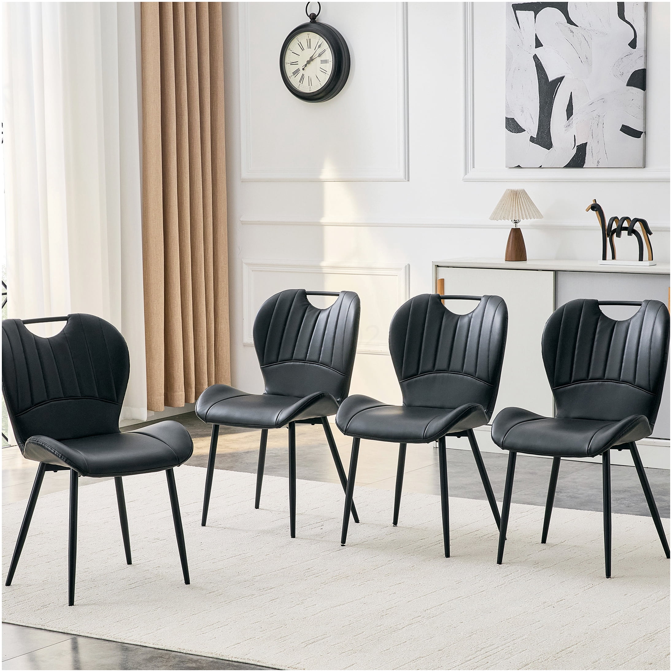COSMOS 4-Pack Modern Black PU Leather Dining Chairs with Metal Frame ...
