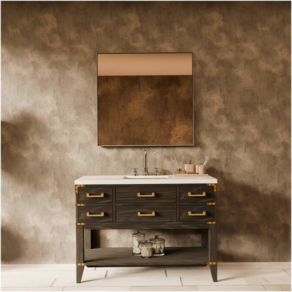 COSMOS 48 Inch Black Oak Bathroom Vanity Set with Marble Top and Large ...