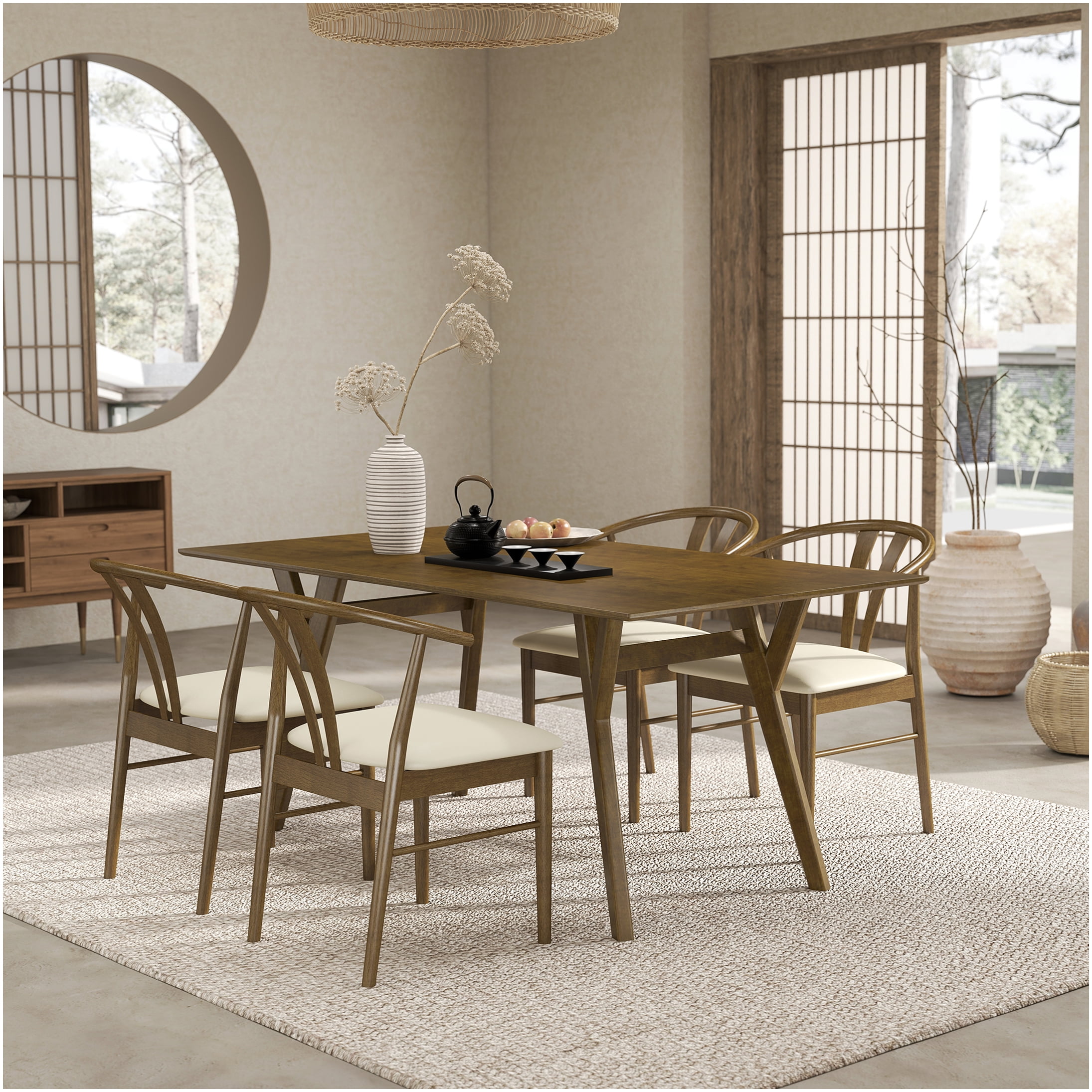 COSMOS 5-Piece Modern Dining Table Set with 4 Chairs, Walnut Brown ...