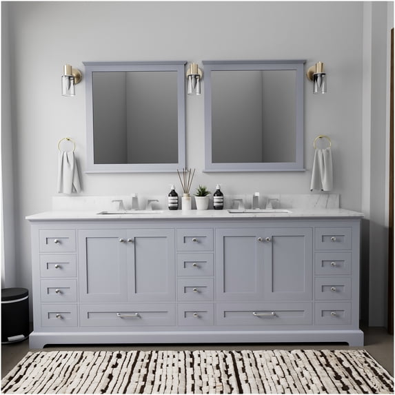 COSMOS 84 Inch Dark Grey Double Sink Bathroom Vanity with Carrara ...