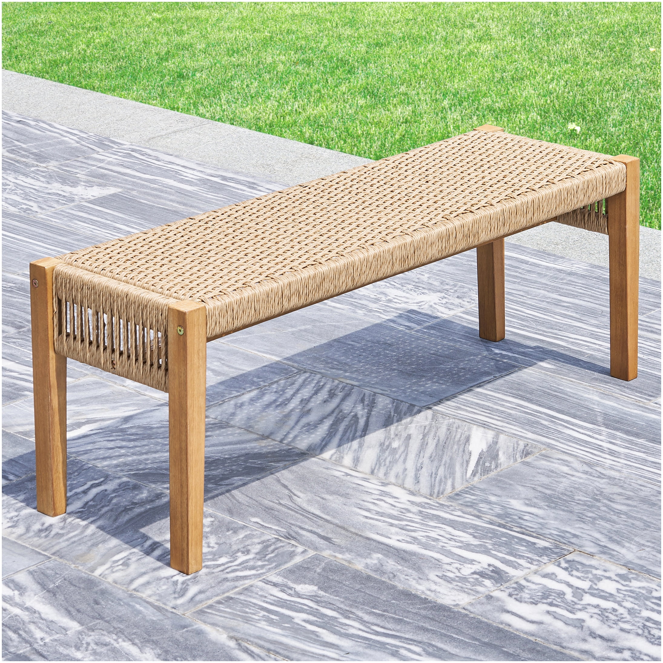COSMOS Acacia Wood Garden Bench with Rattan Strapping, Light Brown ...