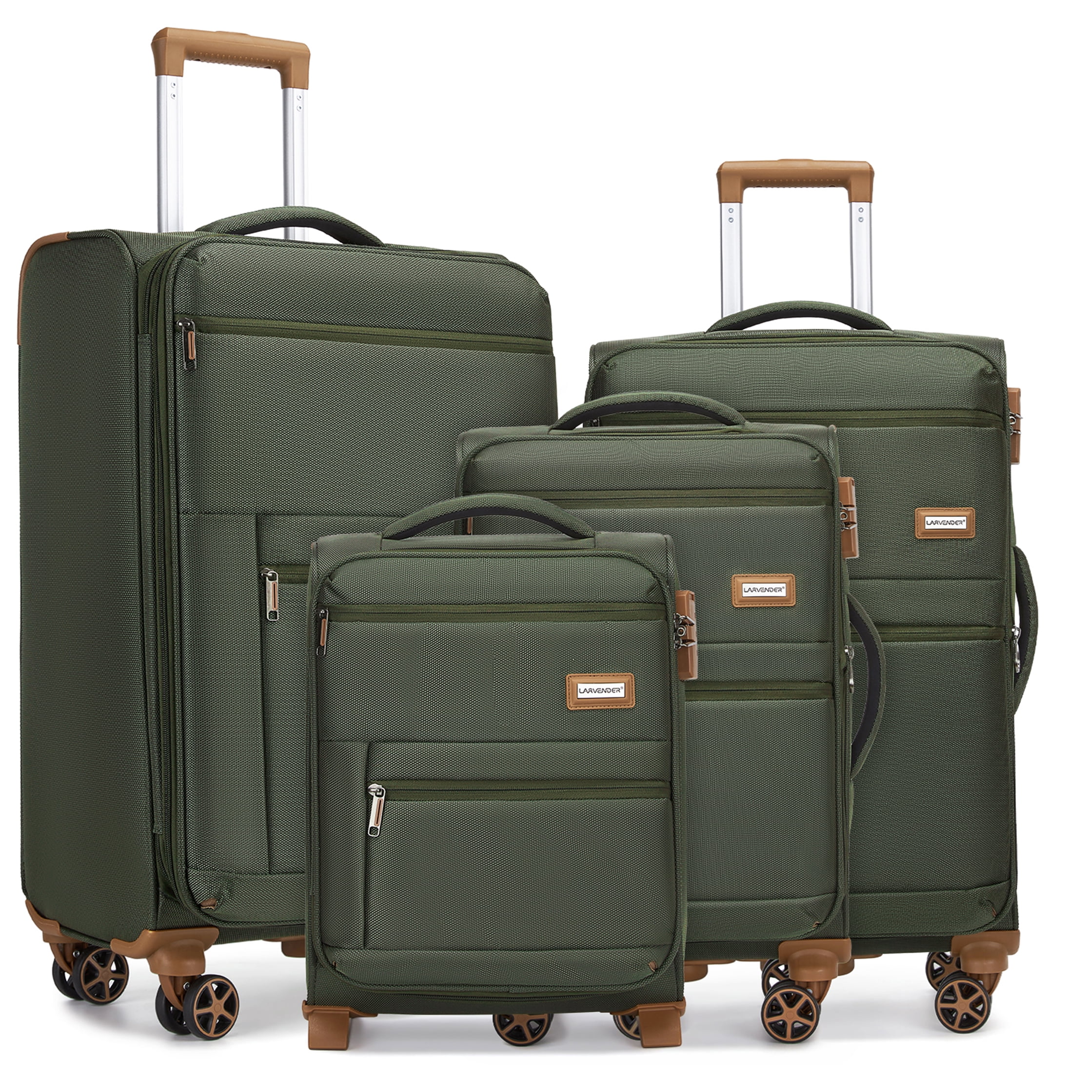 COSMOS Army Green Expandable Softside Spinner Luggage Set of 4, TSA ...