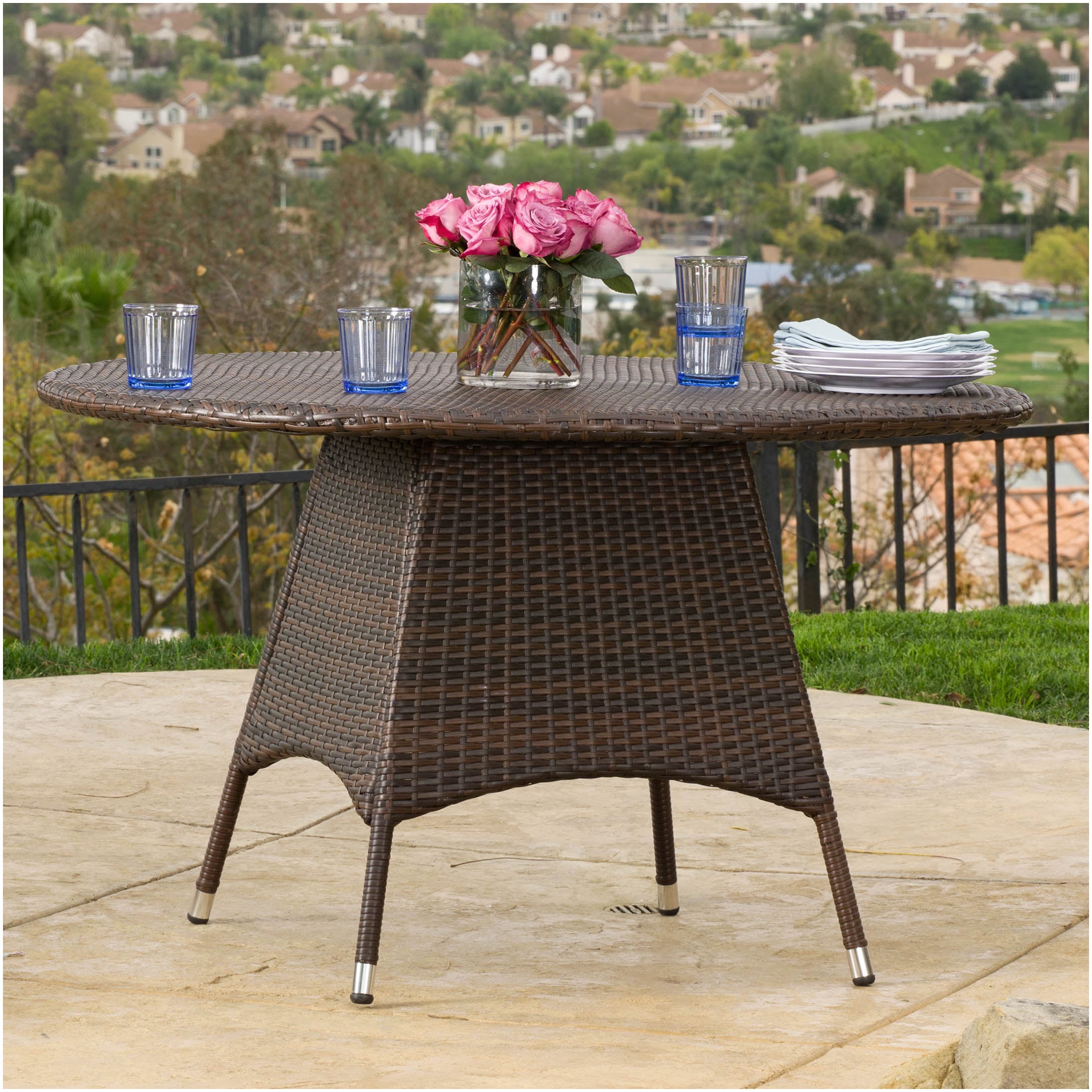 COSMOS Brown PE Wicker Outdoor Dining Table with Iron Frame, 48 Inch ...