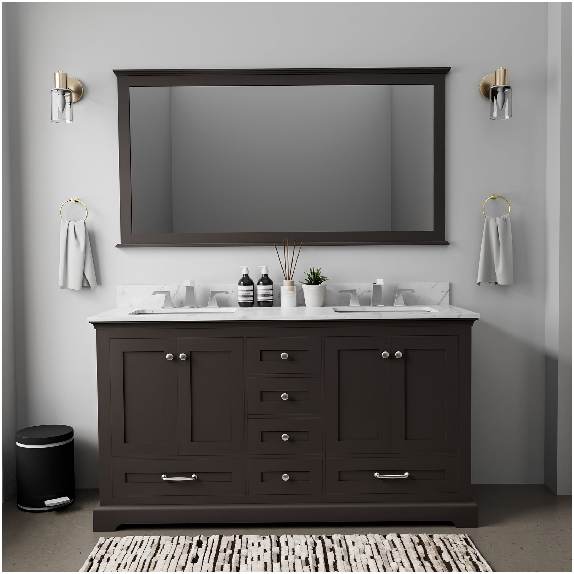 COSMOS Espresso Double Vanity with Mirror, 60-Inch Bathroom Vanity Set ...