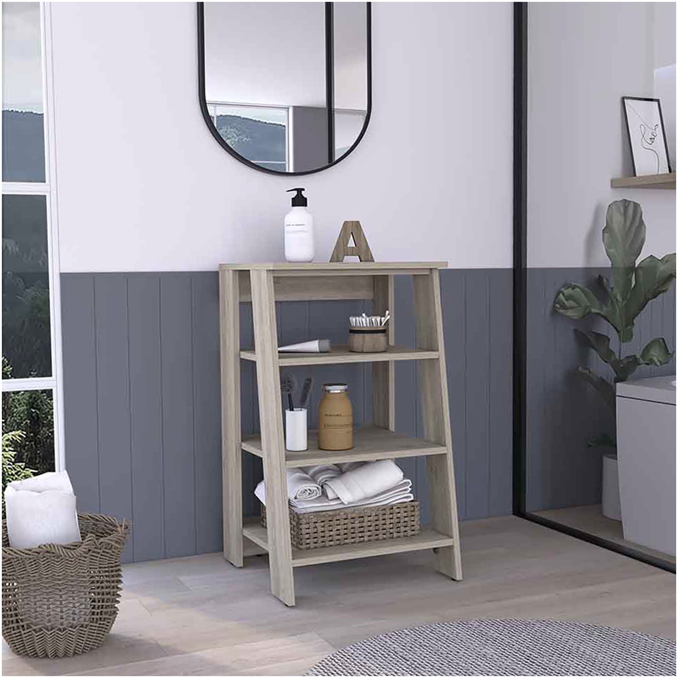 COSMOS Grey Modern Linen Cabinet with Door & Open Shelves for Kitchen ...