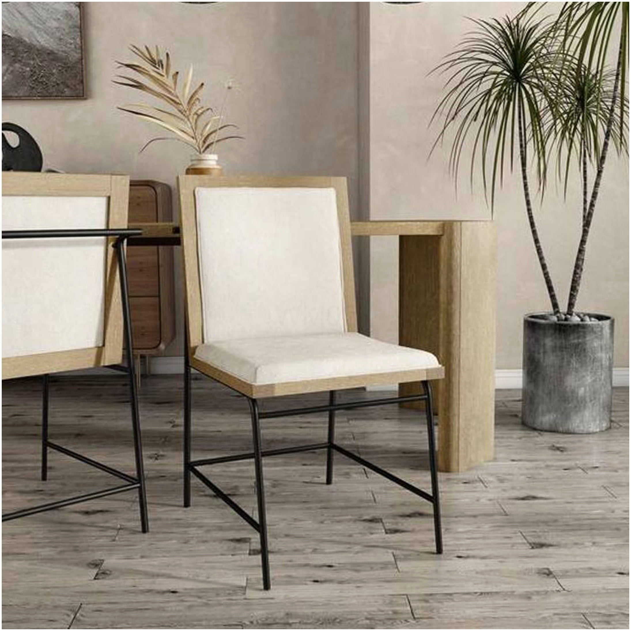 COSMOS Modern 2-Piece Upholstered Side Chair Set, Beige Fabric Seat ...