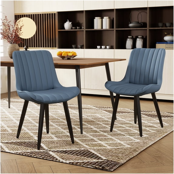 COSMOS Modern Blue PU Leather Dining Chairs Set of 2, Armless Side ...