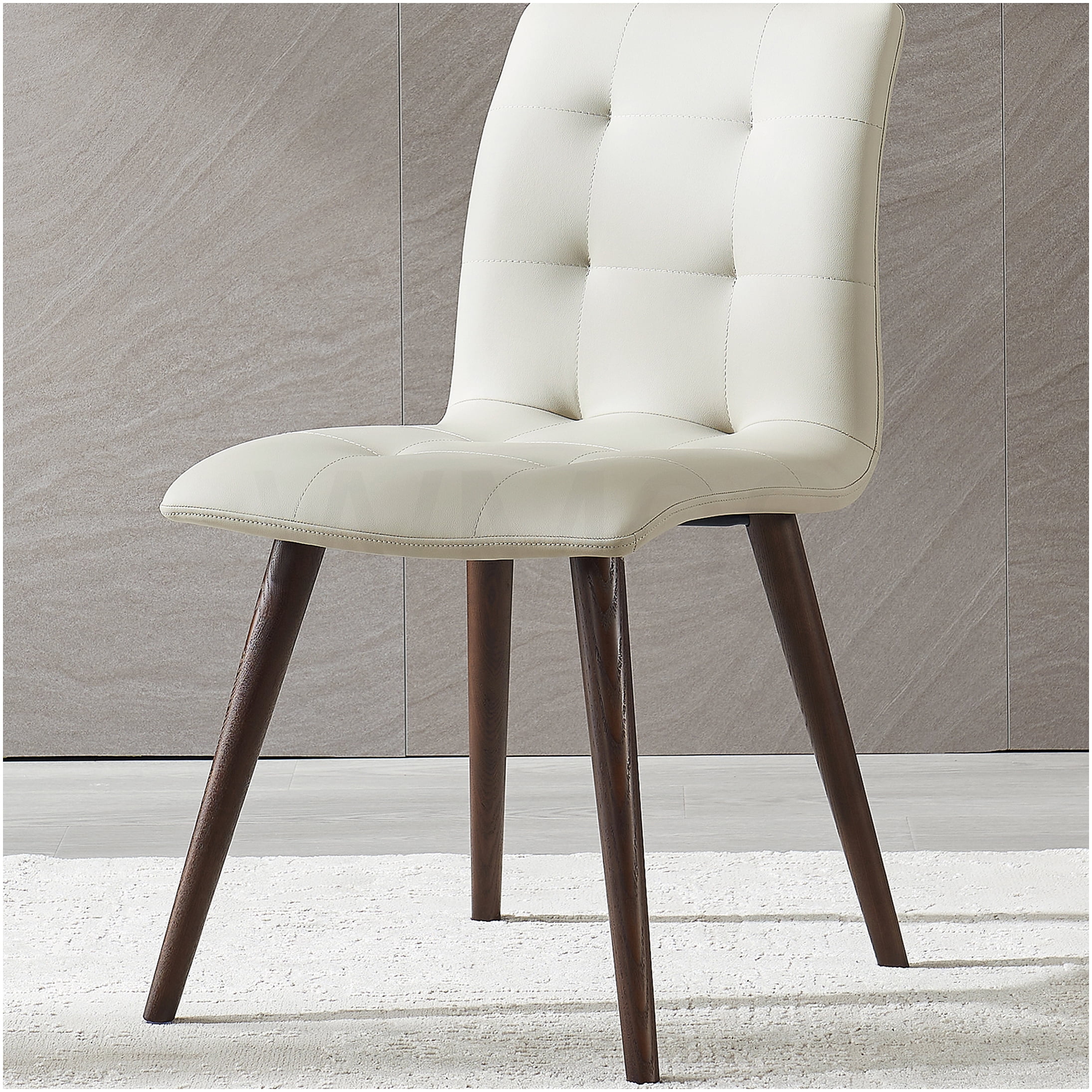 COSMOS Modern Dining Chairs Set of 2, Gray PU Leather and Solid Oak ...