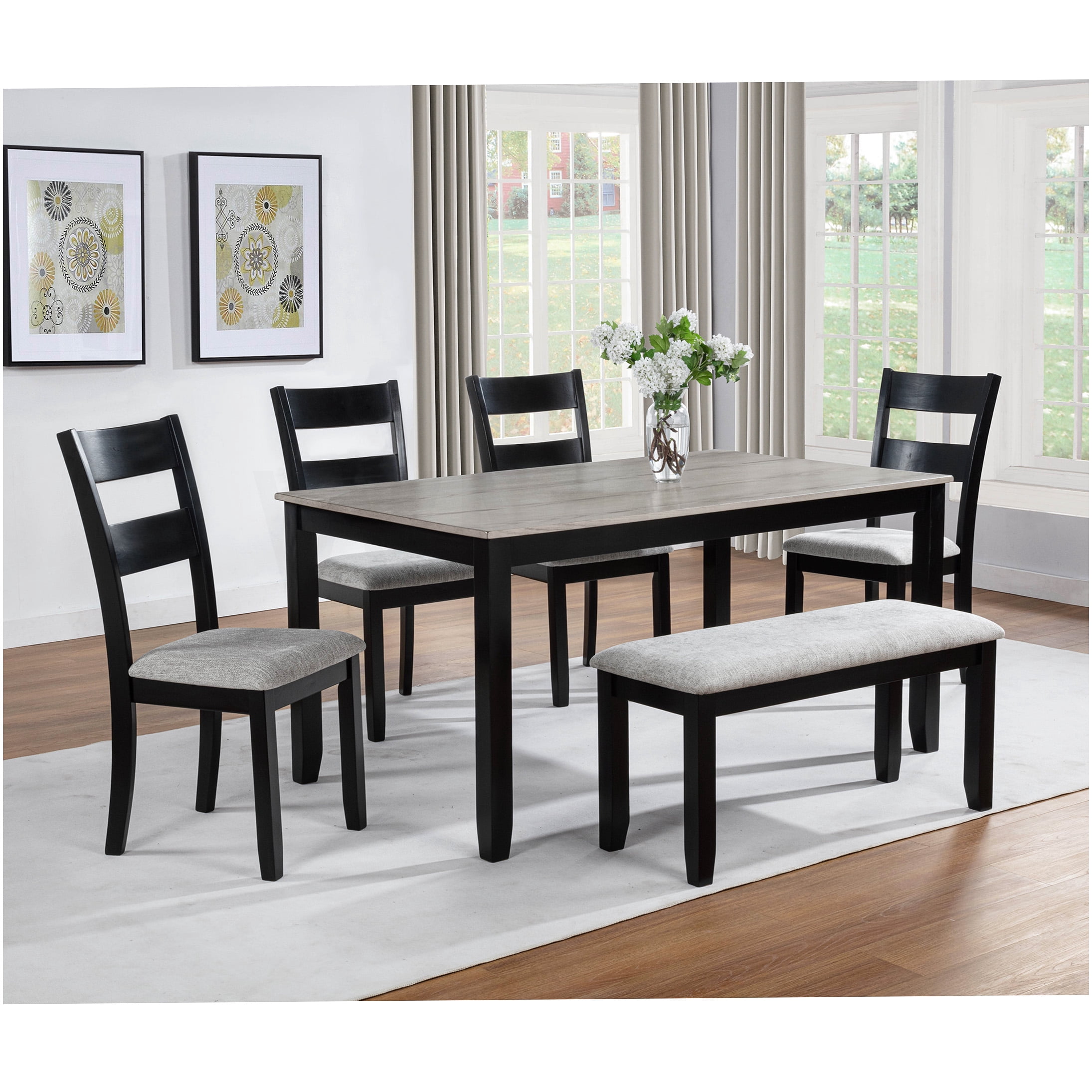 COSMOS Modern Farmhouse 6-Piece Dining Set with Gray Wood Table ...