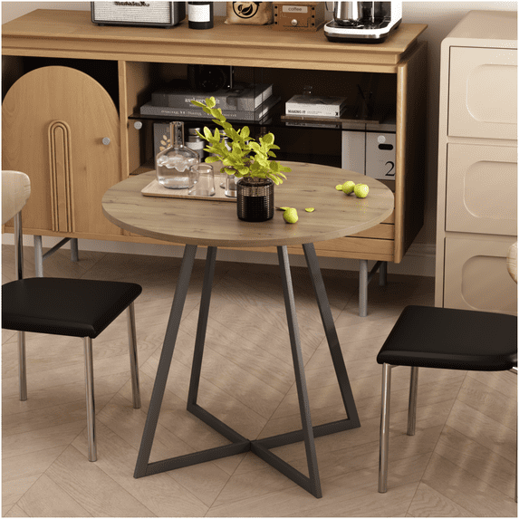 COSMOS Modern Round Dining Table for Small Spaces, Brown Wood-Look Top ...