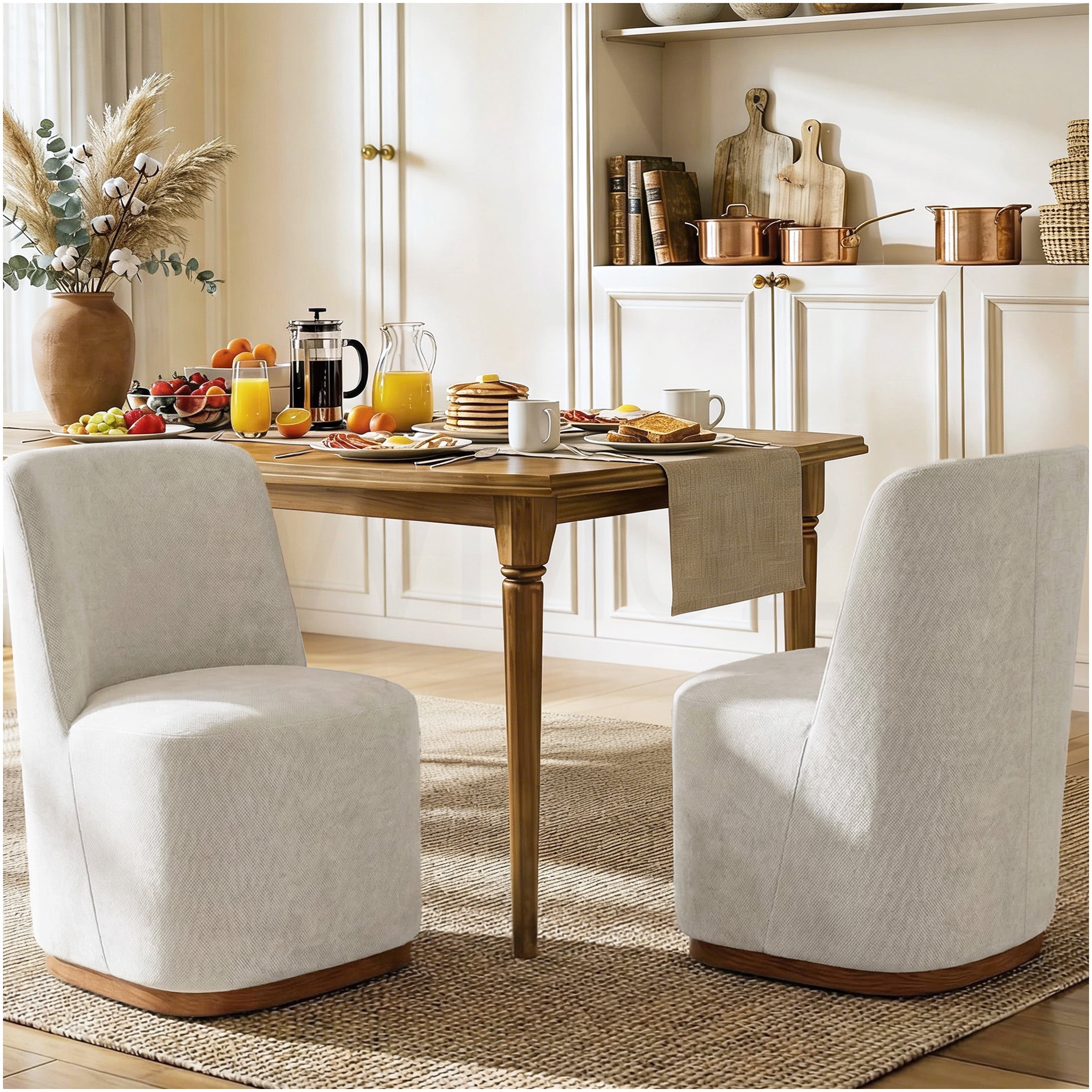 COSMOS Modern Upholstered Dining Chairs, Set of 2 - Cream Beige Fabric ...