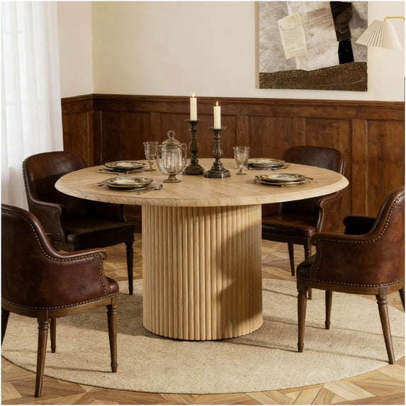 COSMOS Round Dining Table for 6, Modern Kitchen Table with Metal Base ...