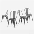 COSMOS Set of 2 Antique Gray Stackable Metal Chairs for Kitchen, Bar ...