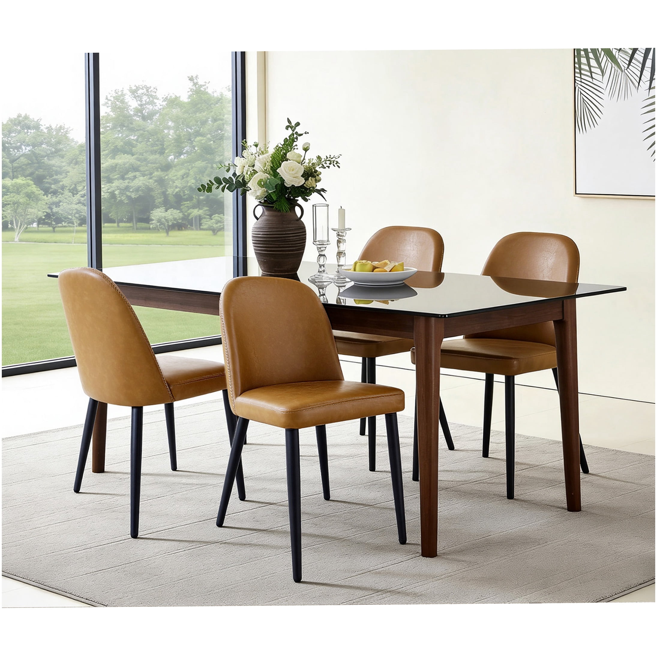 COSMOS Set of 4 Modern Armless PU Leather Dining Chairs with Metal Legs ...