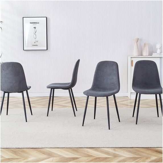 COSMOS Set of 4 Modern Dining Chairs, Dark Gray Linen Upholstery ...