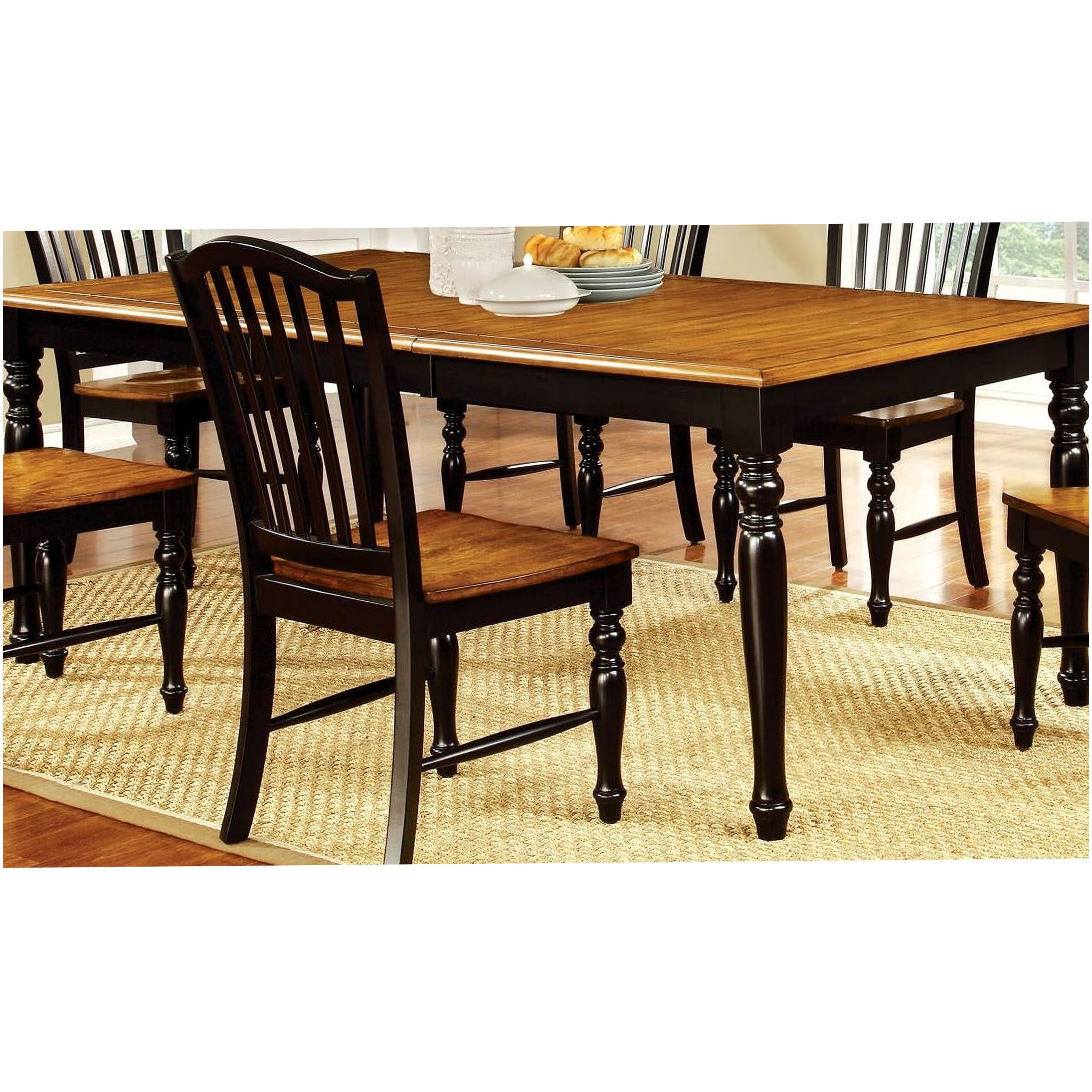 COSMOS Two-Tone Solid Wood Dining Table, Antique Oak and Black Country ...