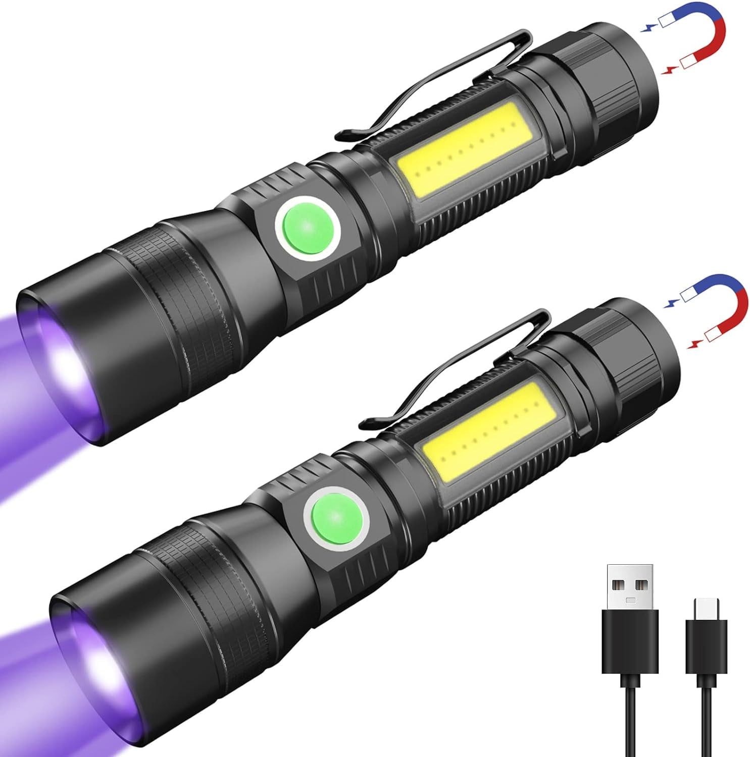 COSOOS 2 Pack UV Flashlight Black Lights, USB Rechargeable UV Light ...
