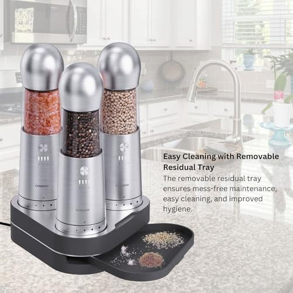 COSPRO 3-in-1 Wireless Charging Electric Salt and Pepper Grinder Set, Rechargeable Automatic ...