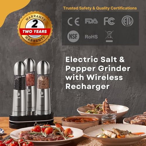 COSPRO 3-in-1 Wireless Charging Electric Salt and Pepper Grinder Set ...