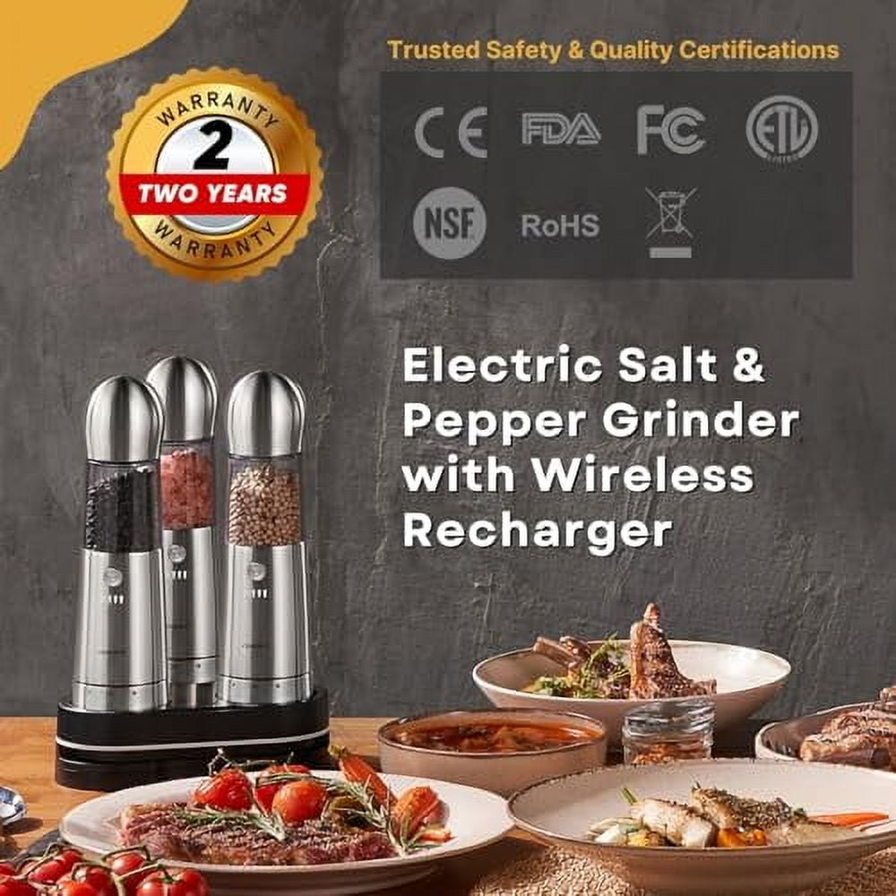 COSPRO 3-in-1 Wireless Charging Electric Salt and Pepper Grinder Set, Rechargeable Automatic ...