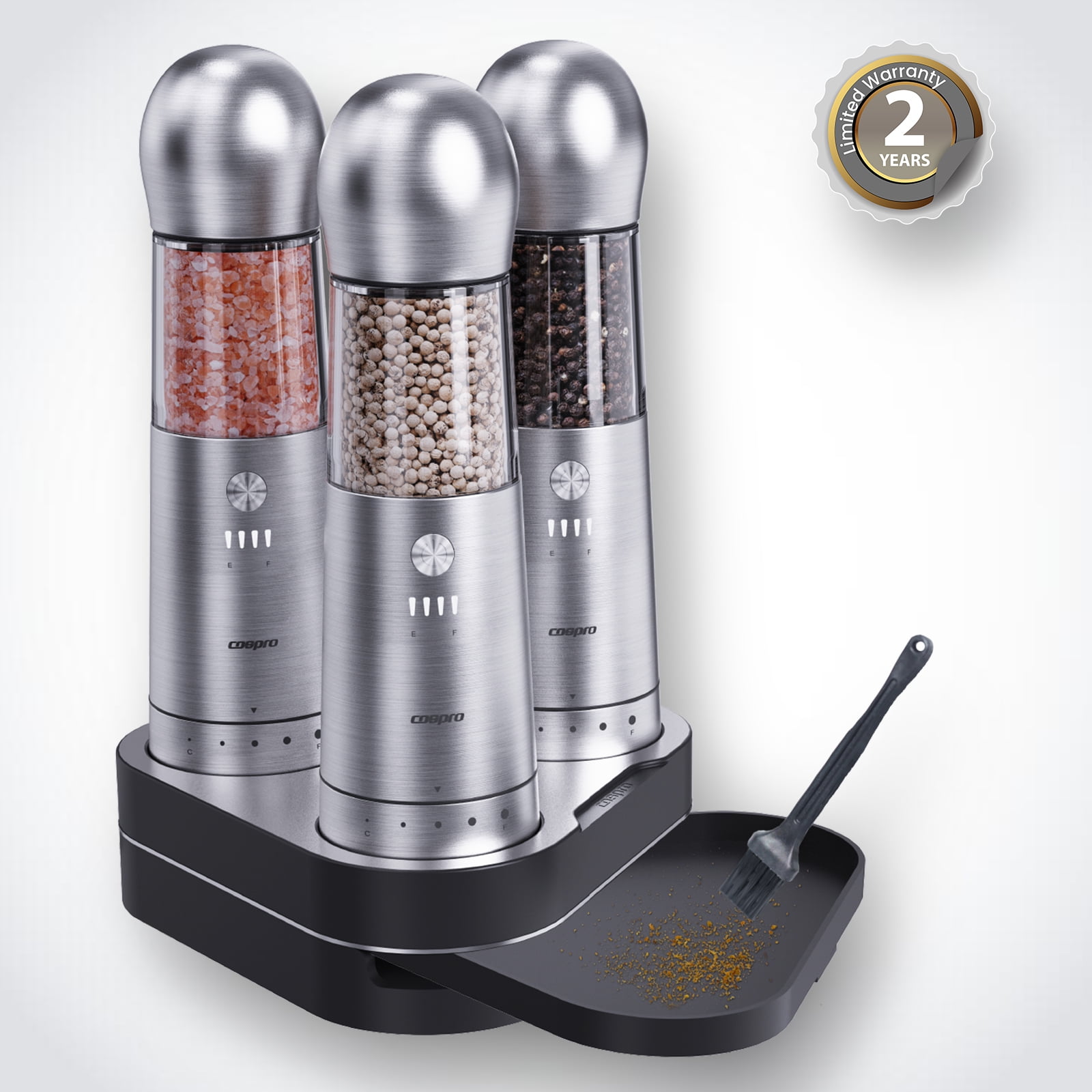 COSPRO 3-in-1 Wireless Charging Electric Salt and Pepper Grinder Set ...