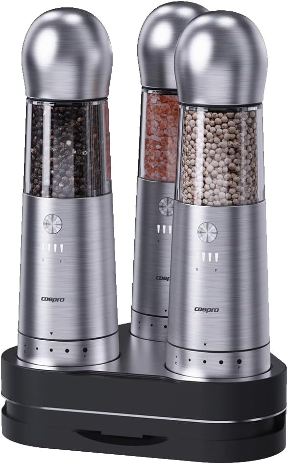 COSPRO Electric Salt and Pepper Grinder Set of 3 with Wireless Charging ...