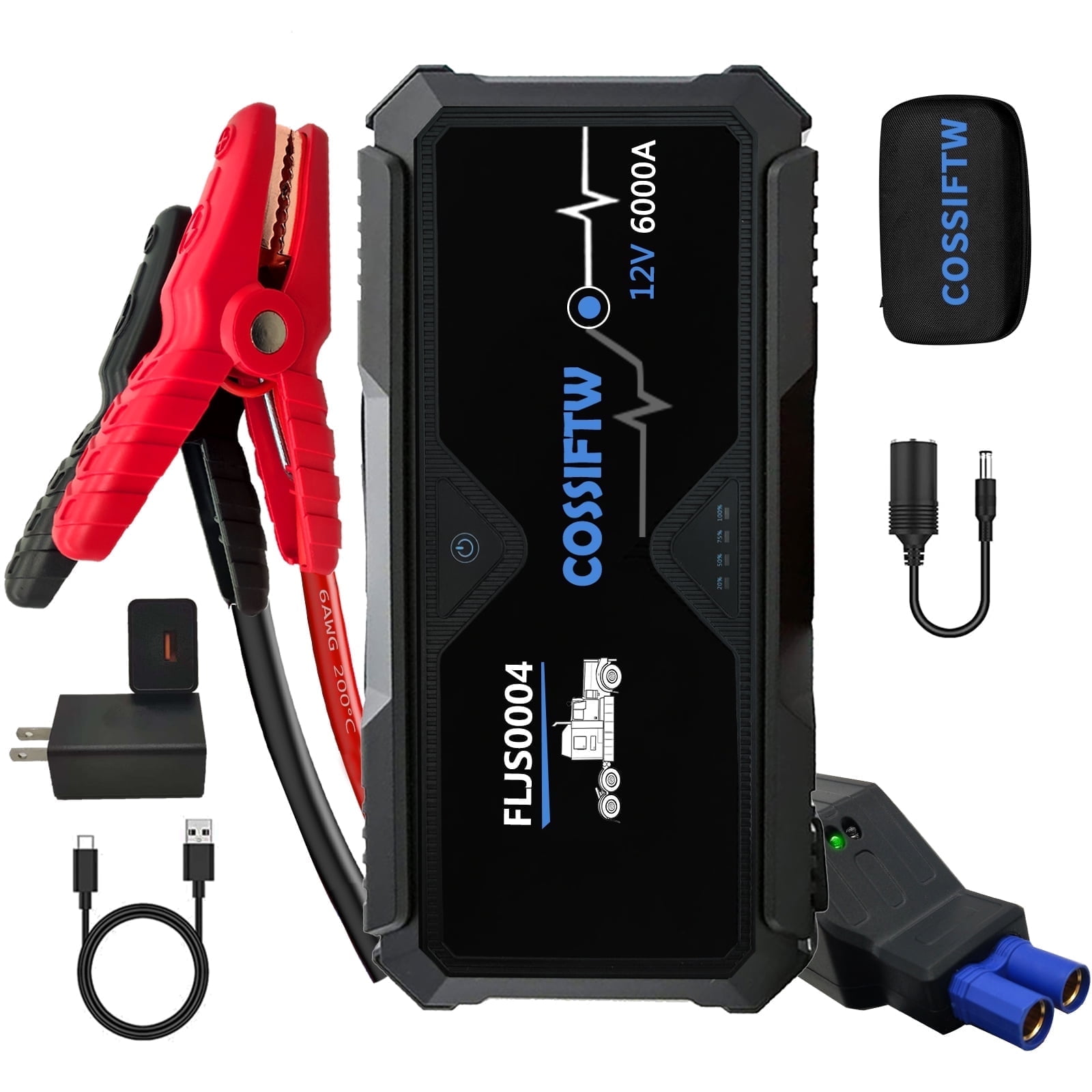 COSSIFTW 6000A Jump Starter Battery Pack Cold Start 6AWG Strong Booster ...