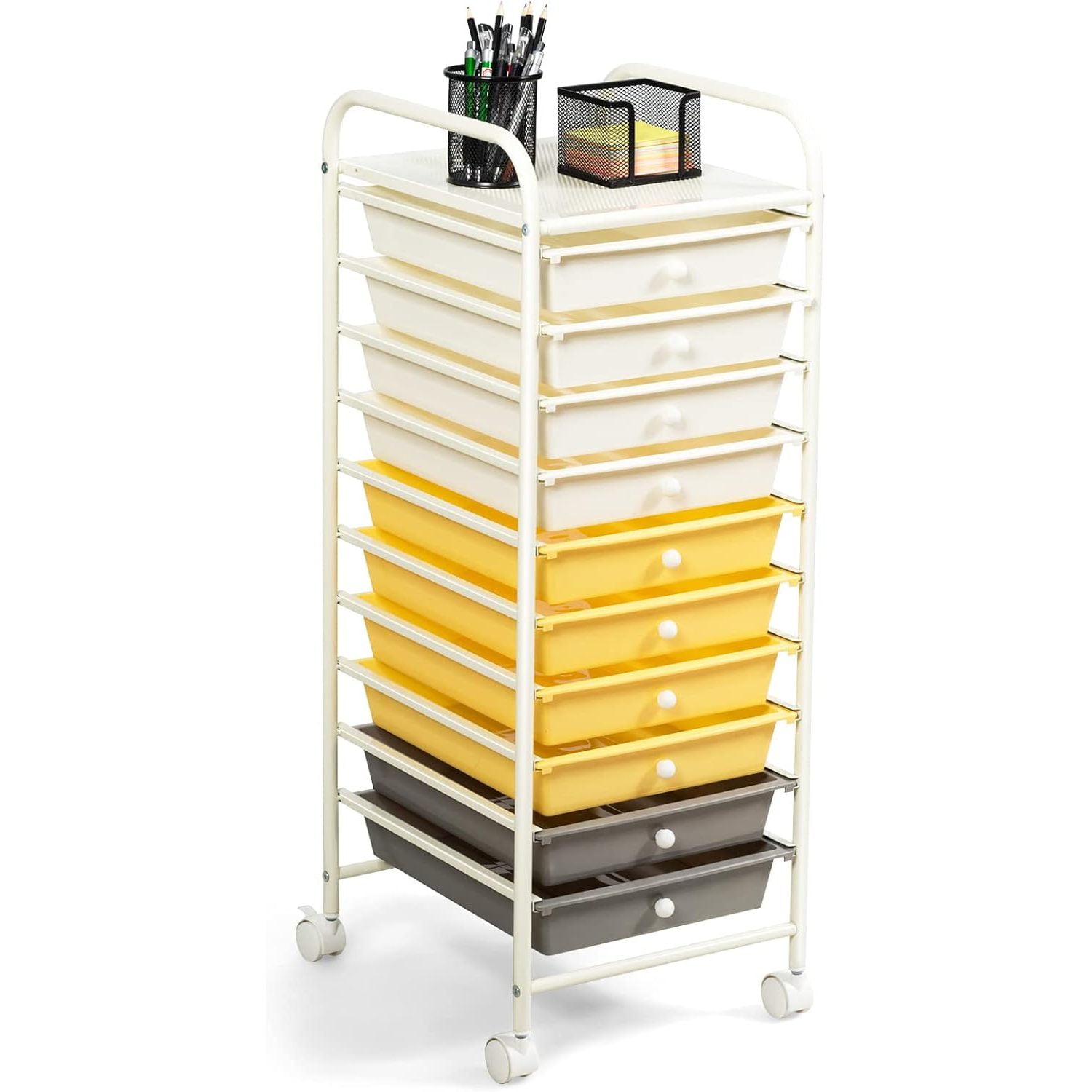 COSTWAY 10-Drawer Rolling Storage Cart, Utility Mobile Trolley with ...