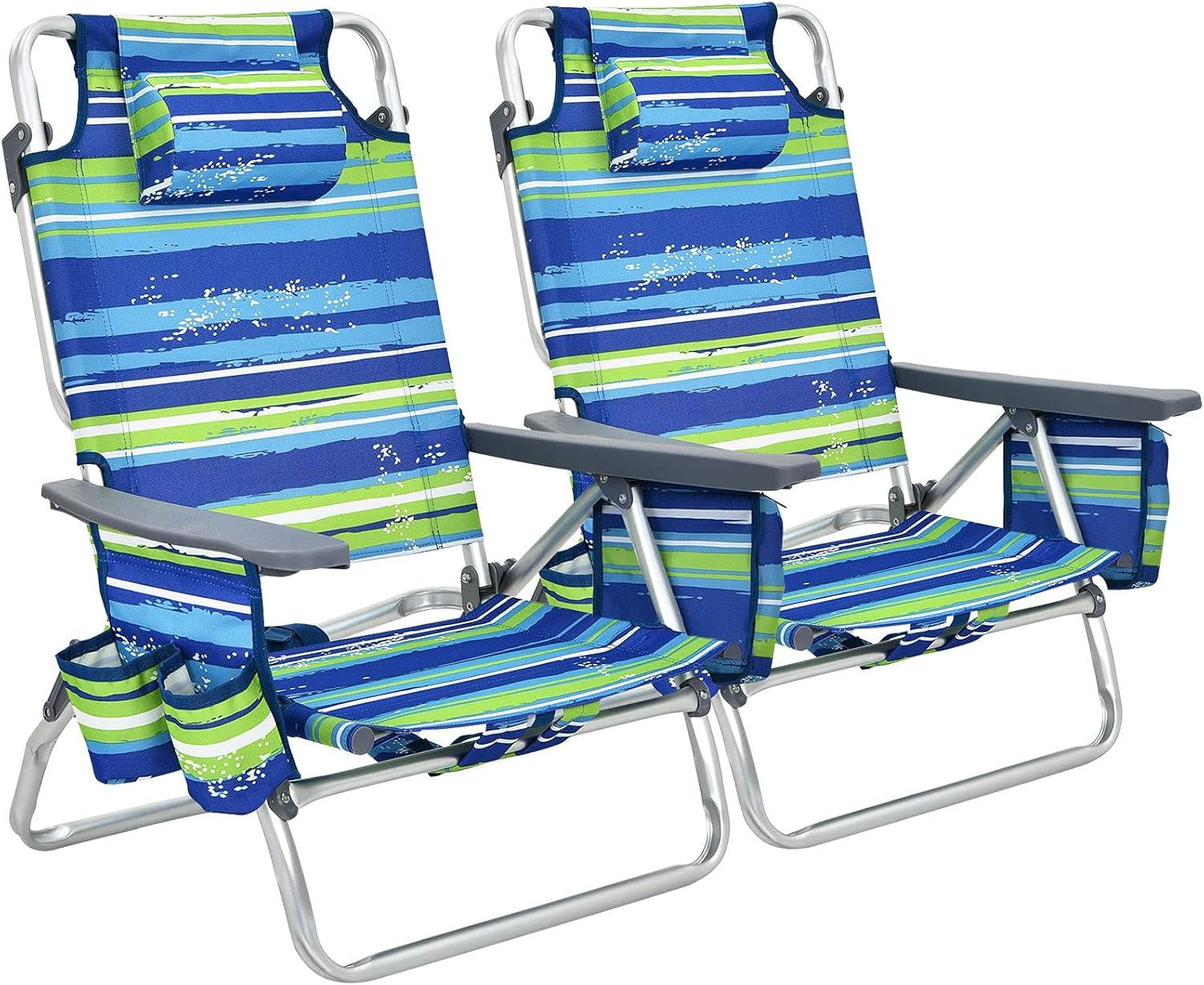 COSTWAY Backpack Beach Chairs, 2-Pack Portable Camping Chairs with Cup ...