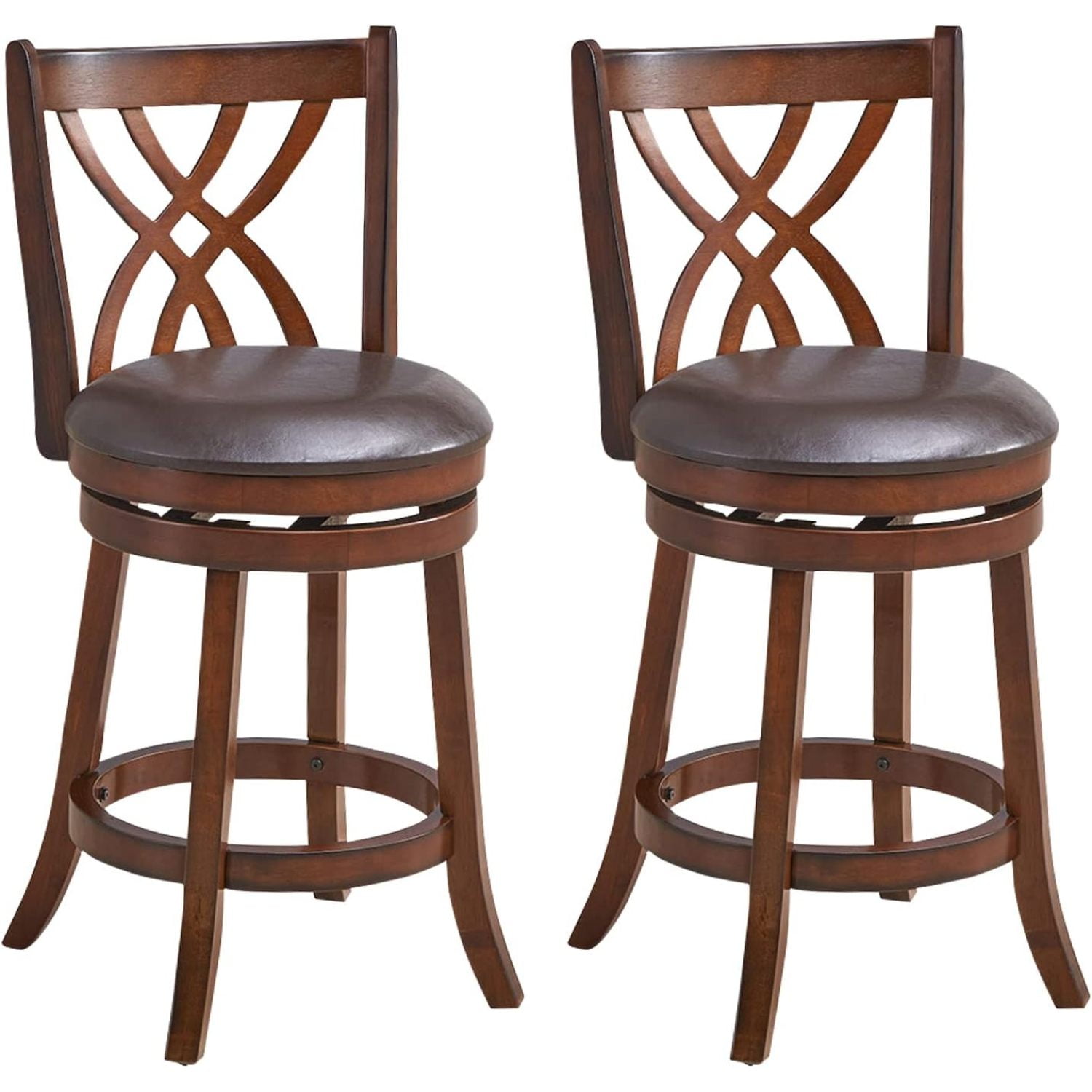 COSTWAY Bar Stools Set of 2, 360° Swivel Chairs with Rubber Wood Frame ...