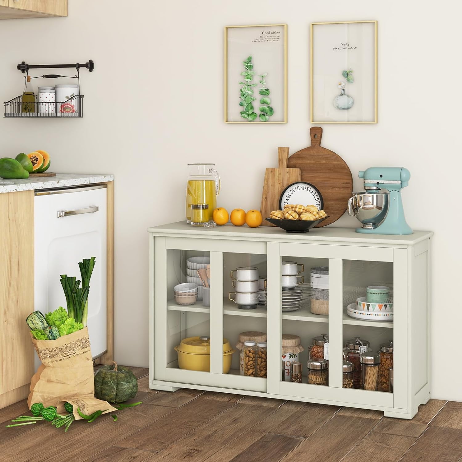 COSTWAY Buffet Sideboard with Storage, 2-Door Floor Cupboard with ...